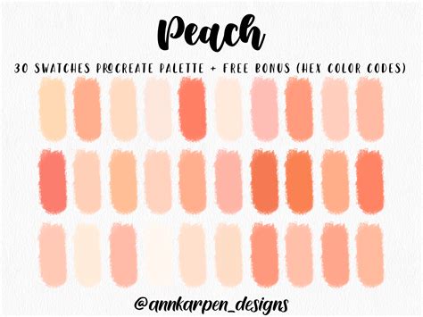 Peach Procreate Palette 30 Hex Color Codes Instant Digital Download