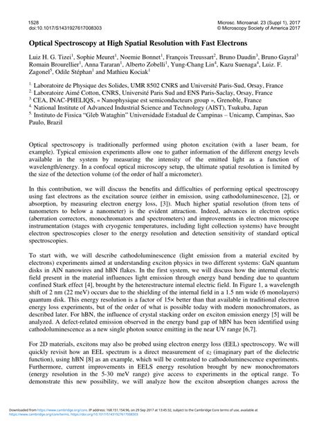 Pdf Optical Spectroscopy At High Spatial Resolution With Fast Electrons