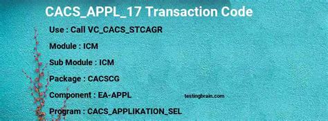 Cacs Appl 17 Sap Tcode For Call Vc Cacs Stcagr