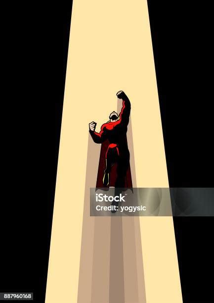 빛 아래에서 위쪽으로 비행 슈퍼 히어로의 벡터 만화 스타일 일러스트 날기에 대한 스톡 벡터 아트 및 기타 이미지 날기 슈퍼