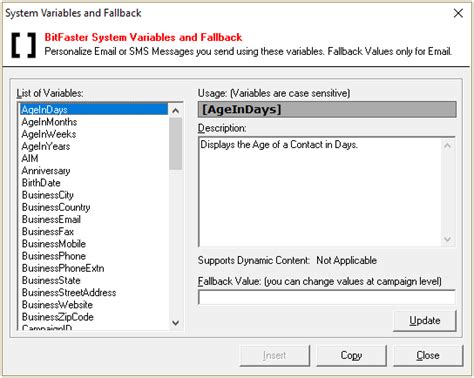 BitFaster Support System Variables Personalization