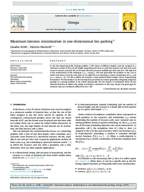 Pdf Maximum Lateness Minimization In One Dimensional Bin Packing