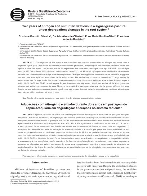 Pdf Two Years Of Nitrogen And Sulfur Fertilizations In A Signal Grass Pasture Under