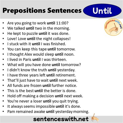 Preposition Until Sentences Examples Preposition Until In A Sentence