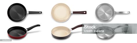 다른 프라이팬 세트 요리용 금속 주방용품 프라이팬 논스틱 주방 용품 3차원 형태에 대한 스톡 벡터 아트 및 기타 이미지 3차원 형태 팬 주방용구 스킬렛 팬 Istock