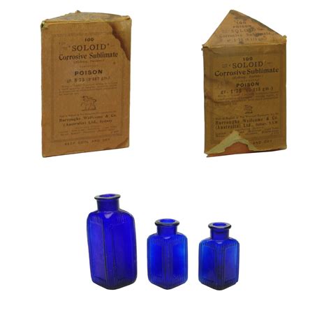 Five Burroughs Wellcome Soloid Bottles Cobalt Blue Two With Original Boxes Abcr Auctions