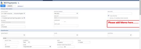 How To Add Memo Field To Pay Bills Page — Netsuite Community