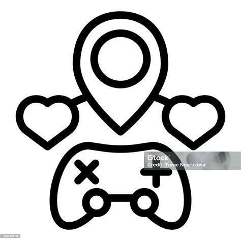 비디오 게임 위치 라인 아이콘입니다 흰색으로 분리된 게임 맵 벡터 그림 조이스틱 및 내비게이션 개요 스타일 및 앱을 위해