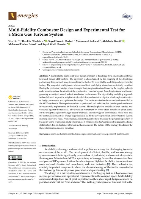 PDF Multi Fidelity Combustor Design And Experimental Test For A Micro Gas Turbine System