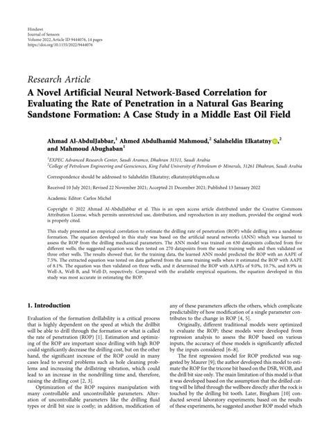 Pdf A Novel Artificial Neural Network Based Correlation For Evaluating The Rate Of Penetration