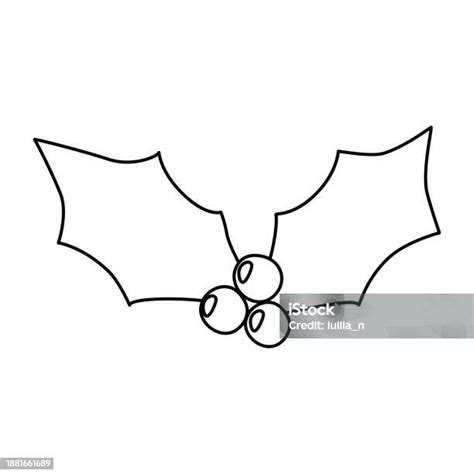 열매를 가진 2개의 호랑가시나무 잎 색칠하기 책을 위한 낙서 작풍 편평한 벡터 윤곽선 0명에 대한 스톡 벡터 아트 및 기타