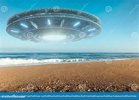 Ufo An Alien Saucer Hovering Over The Sea Hovering Motionless In The