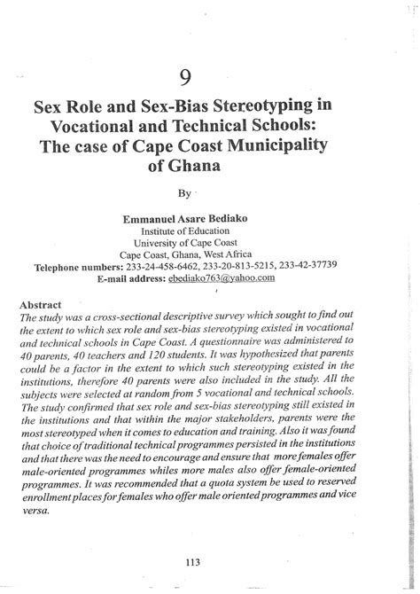 Pdf Sex Role And Sex Bias Stereotyping In Technical And Vocational