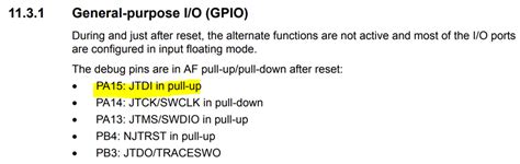 Solved Why Would Stm32f334 Gpio Port A Pin15 Moder Regist
