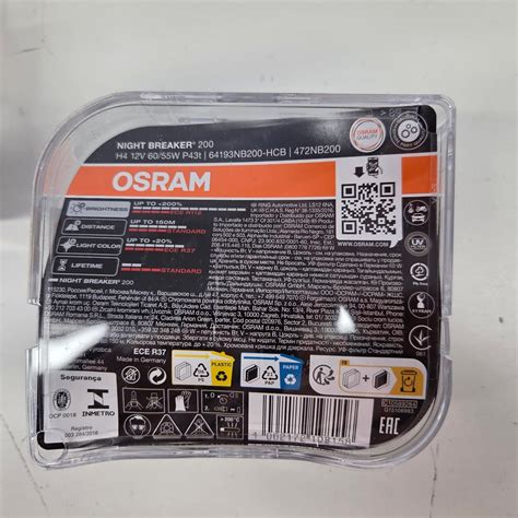 Openbox H4 9003 Osram Night Breaker 200 Halogen Headlight Bulbs