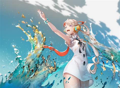 Safebooru 1girl Absurdres Armpits Bow Clouds Fingernails Hand On Own