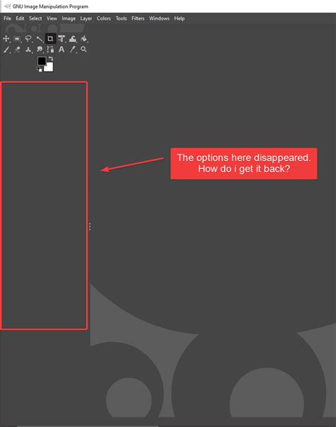 Help I Pressed Something And My Toolbar No Longer Shows Options R Gimp