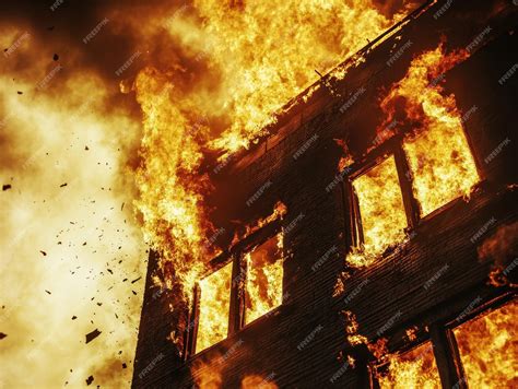 Dramatic Escape From A Burning Building Flames Roaring Premium Ai