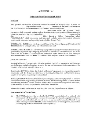 Fillable Online PRE CONTRACT INTEGRITY PACT Sample Clauses Fax Email