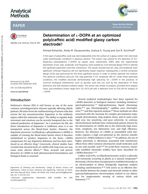 Pdf Determination Of L Dopa At An Optimized Polycaffeic Acid
