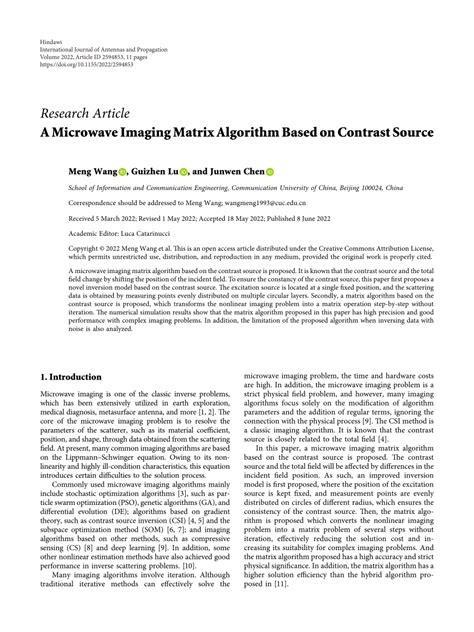 Pdf A Microwave Imaging Matrix Algorithm Based On Contrast Source