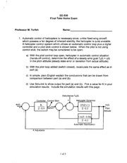 Automatic Control Final EE 53O Final Take Home Exam Professor M Torfeh Name 1 Automatic