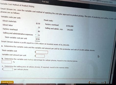 solved a determine the variable cost and the variable cost amount per