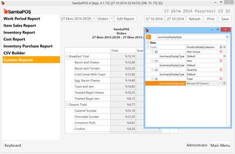 Custom Report Pivot Table Views SambaPOS Knowledgebase