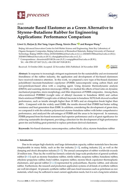 Pdf Itaconate Based Elastomer As A Green Alternative To Styrenebutadiene Rubber For