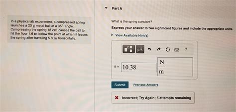 solved in a physics lab experiment a compressed spring what