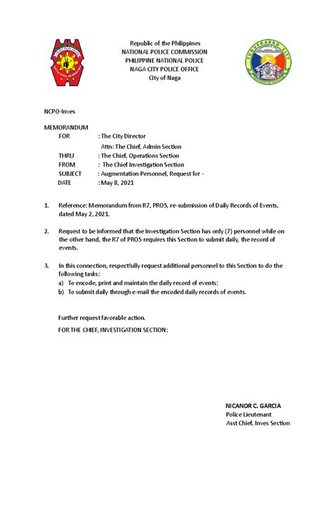 Pnp Memprandum Pnp Memorandum Format Republic Of The Philippines