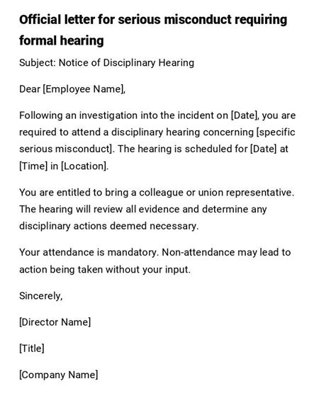 Disciplinary Hearing Letter