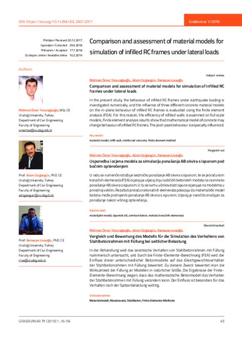 Pdf Comparison And Assessment Of Material Models For Simulation Of Infilled Rc Frames Under
