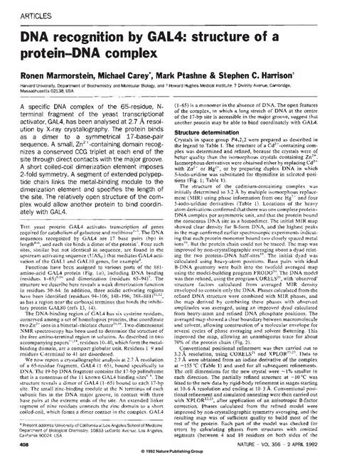 Pdf Dna Recognition By Gal4 Structure Of A Protein Dna Complex