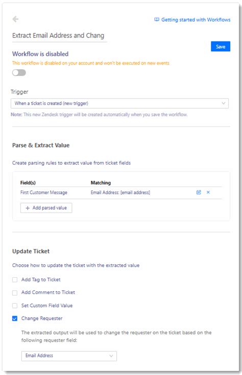 Example Workflow Extracting The Email Address From The Ticket