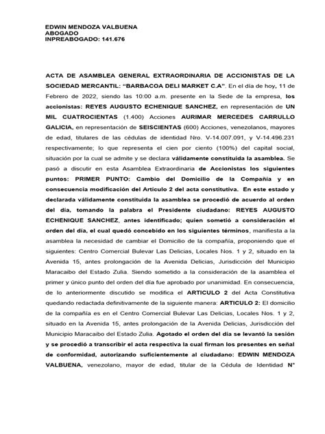 Acta Cambio De Domicilio Pdf