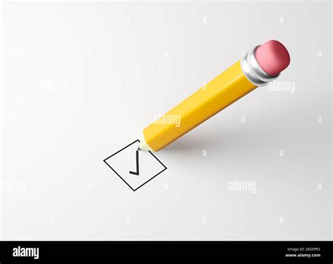 Pencil Draws A Checkmark Or Tick In A Checkbox On White Background