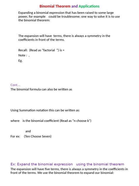 Binomial Theorem And Applications Pdf