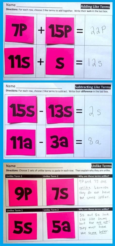 This Lesson Plan And Activities Introduces Students To Variables Like Terms Unlike Grade