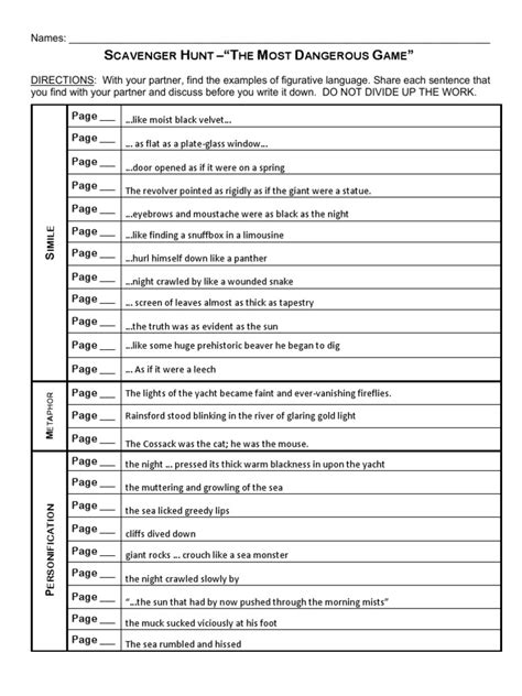 Mostdangerousgame Scavenger Hunt 1 Pdf