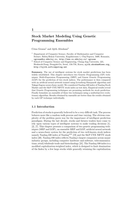 Pdf Stock Market Modeling Using Genetic Programming Ensembles