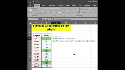 Excel Sumifs Function Summing Values Based On Text Criteria Youtube