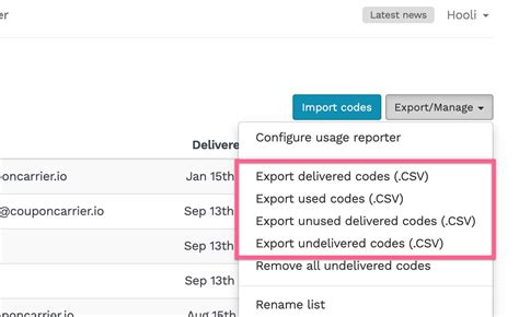How To Export Code Delivery And Usage Statistics Coupon Carrier Knowledge Base