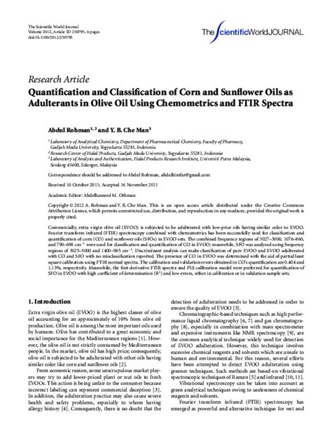 Pdf Quantification And Classification Of Corn And Sunflower Oils As Adulterants In Olive Oil