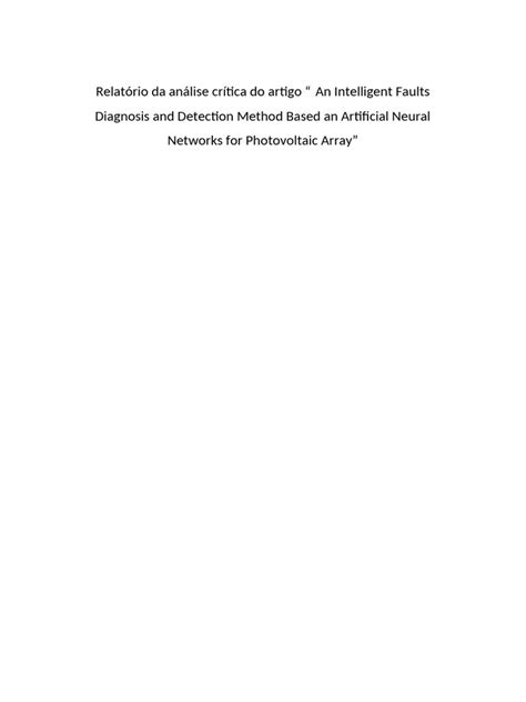 Analisis E Critica An Intelligent Faults Diagnosis And Detection Method Based An Artificial