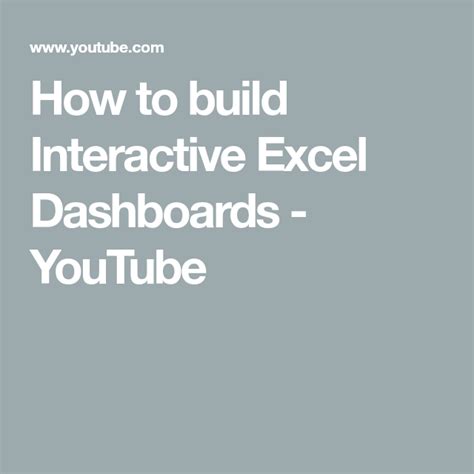 How To Build Interactive Excel Dashboards Youtube Excel Interactive Dashboards