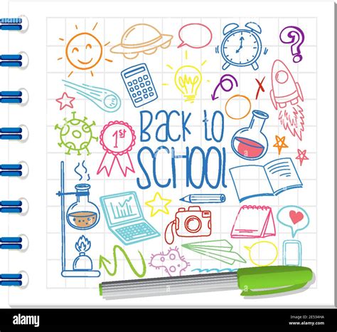 Set Of School Element Doodle On Notebook Illustration Stock Vector