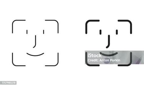 Face Id Line And Silhouette Black Icon Set Facial Recognition Pictogram