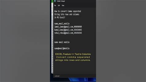 How To Convert Comma Separated Strings Into Rows And Columns In Microsoft Excel Short Excel