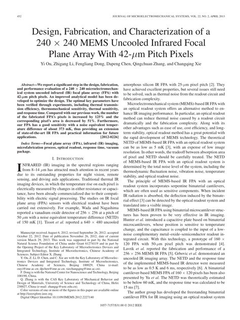 PDF Design Fabrication And Characterization Of A MEMS Uncooled Infrared Focal Plane